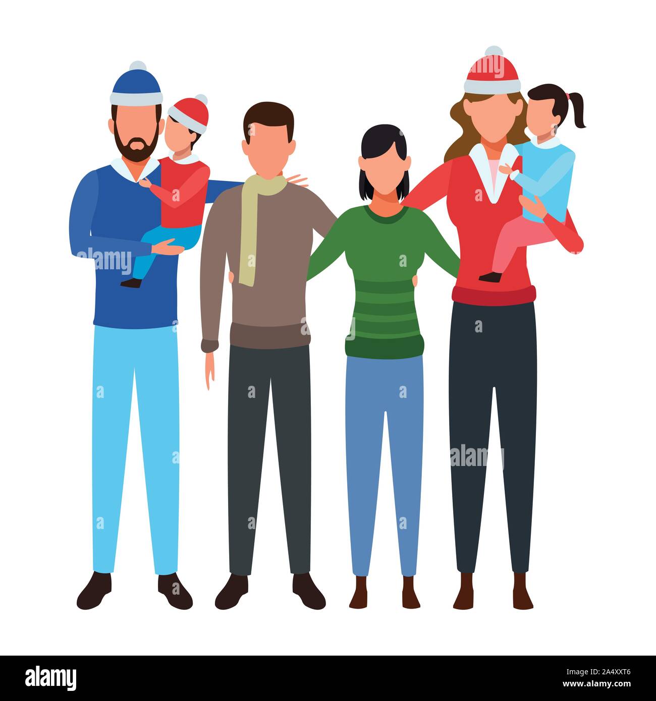 avatar family with little kids and friends, flat design Stock Vector ...