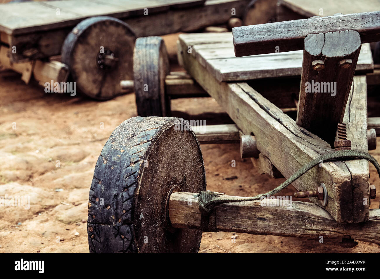 Folk toys, vintage wooden cart,Traditional culture of the Hmong hill ...