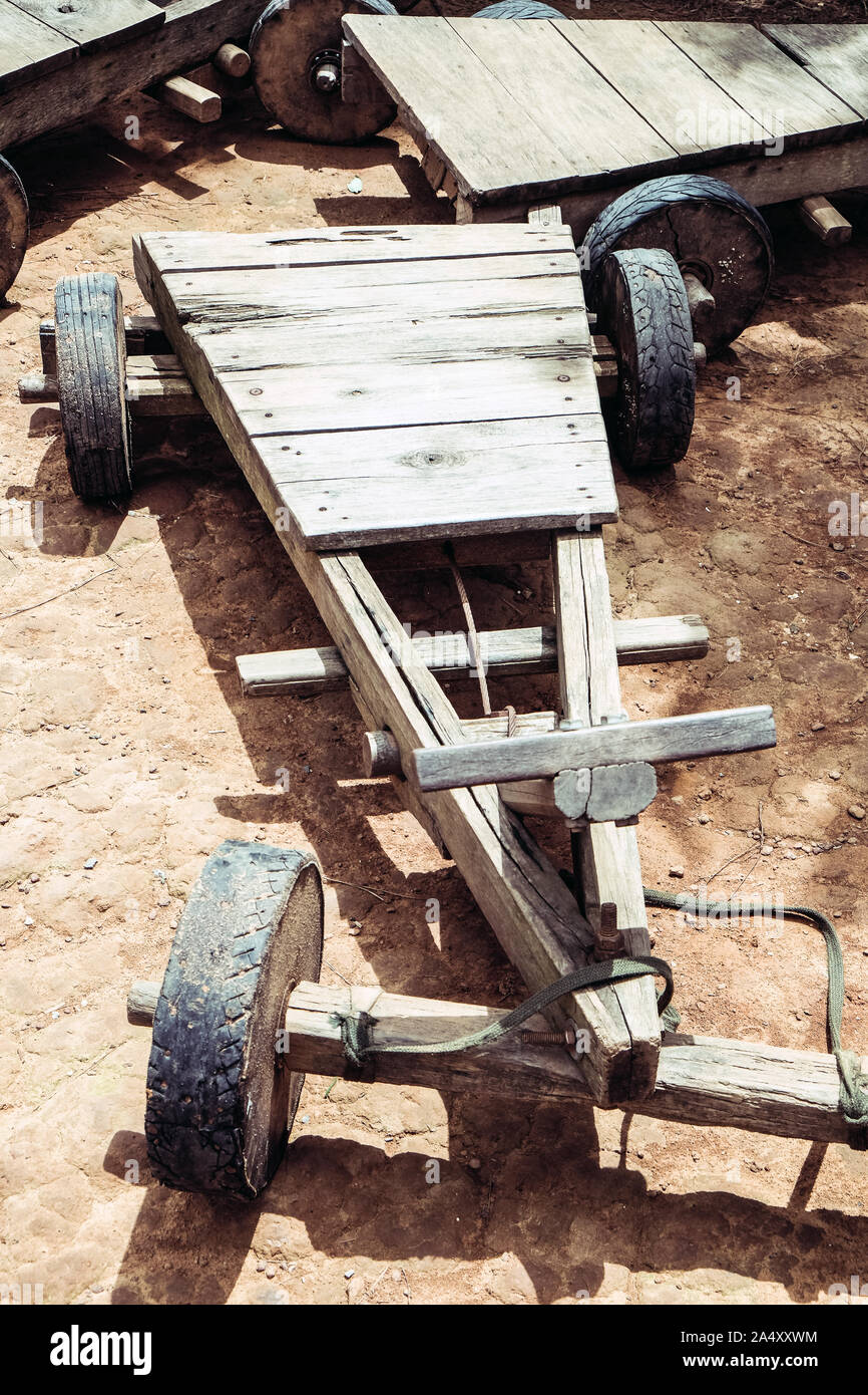 Folk toys, vintage wooden cart,Traditional culture of the Hmong hill ...