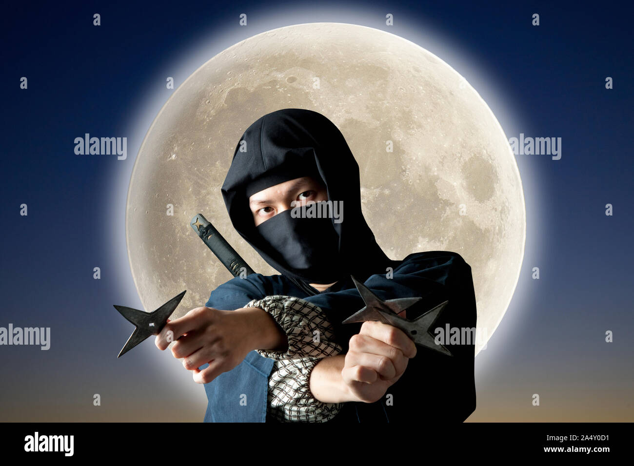 Japanese Ninja with shining full moon Stock Photo - Alamy