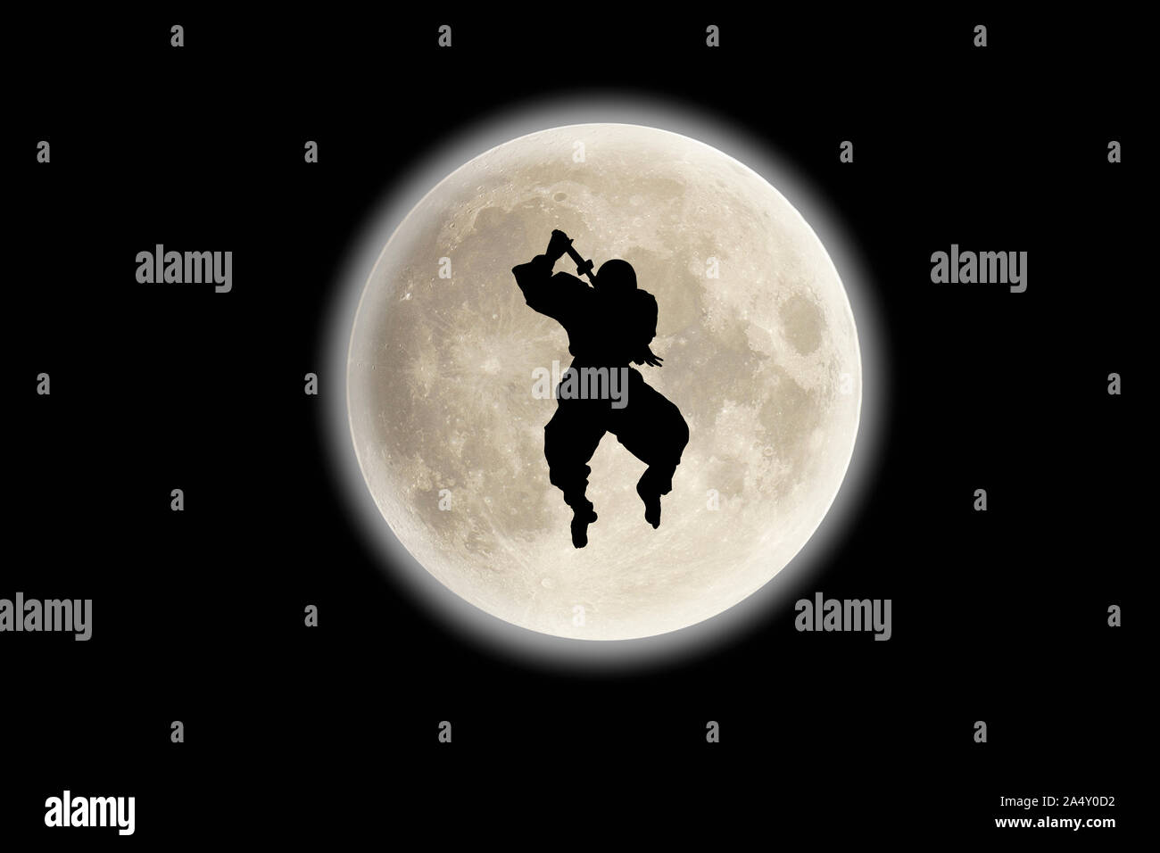 Japanese Ninja with shining full moon Stock Photo - Alamy