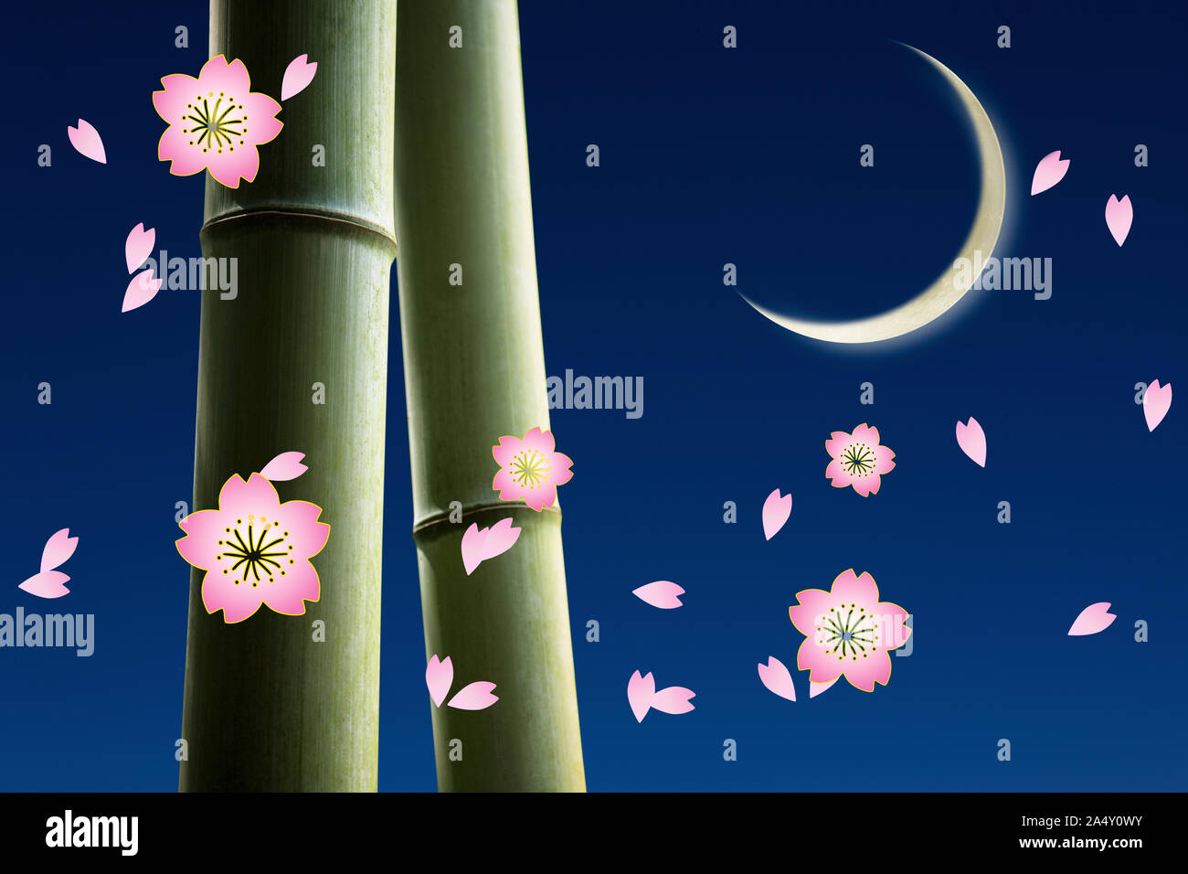 Bamboos and the crescent moon Stock Photo - Alamy