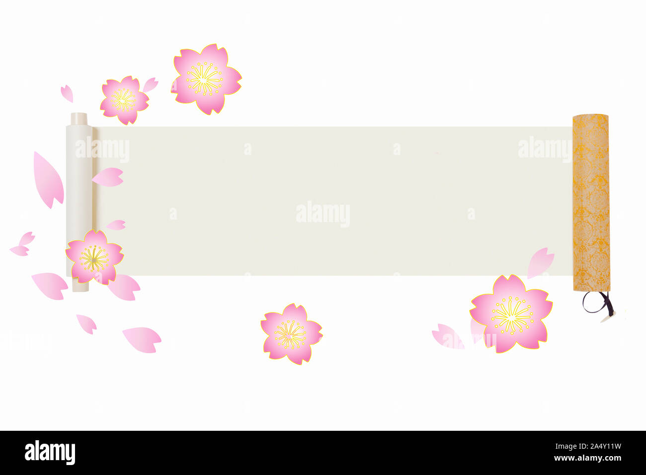 Open hand scroll and cherry blossom Stock Photo - Alamy