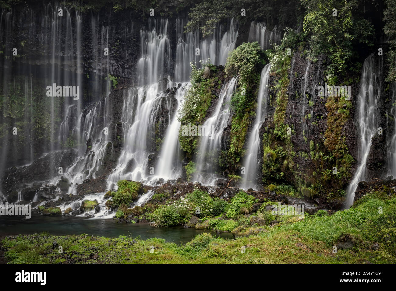 Waterfalls near the main Shiraito Falls in Fujinomiya, Japan, on the ...