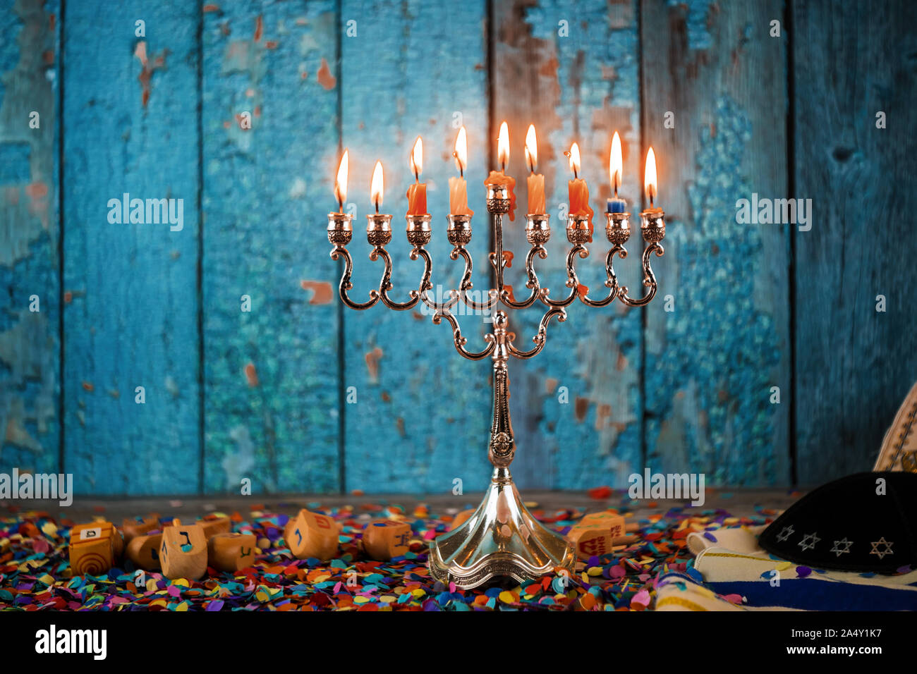 Jewish Festival of Hanukkah menorahs traditional candelabra in the ...