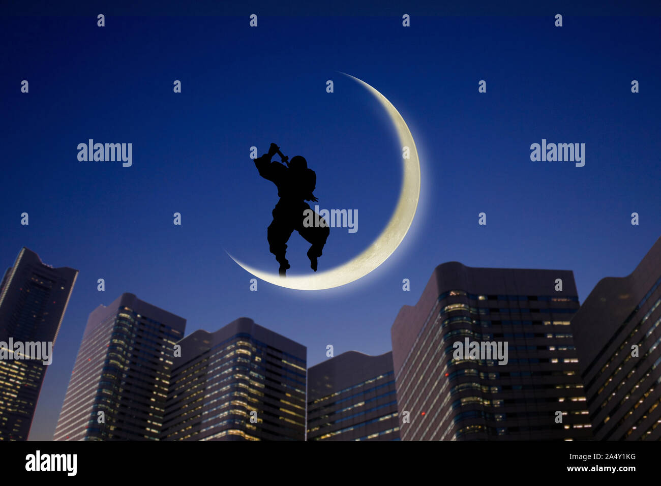 Japanese Ninja with skyscrapers Stock Photo - Alamy