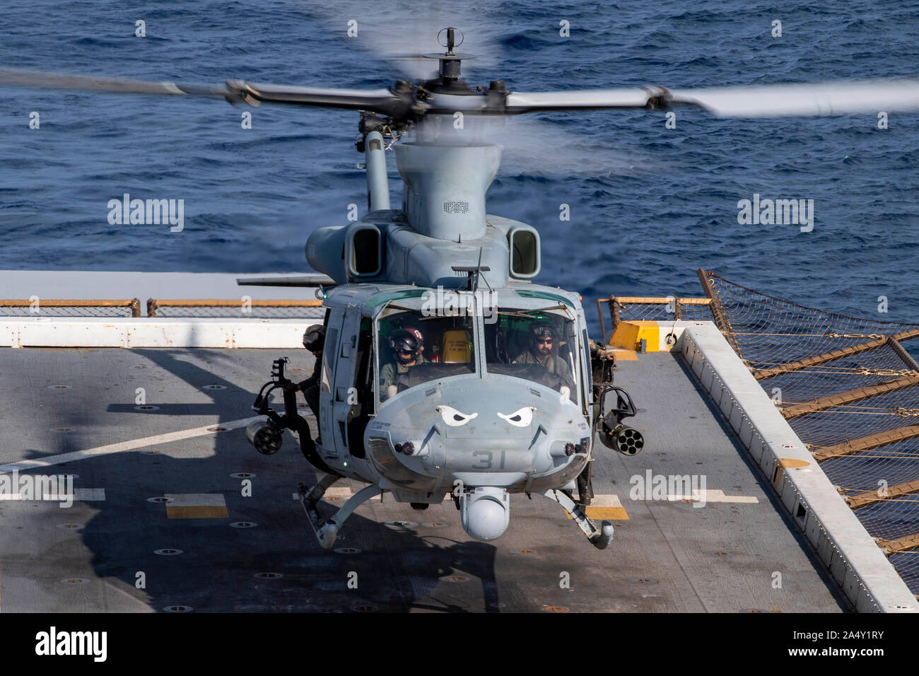 191009-N-NB544-1301 MANILA BAY (Oct. 9, 2019) A UH-1Y Venom, attached ...