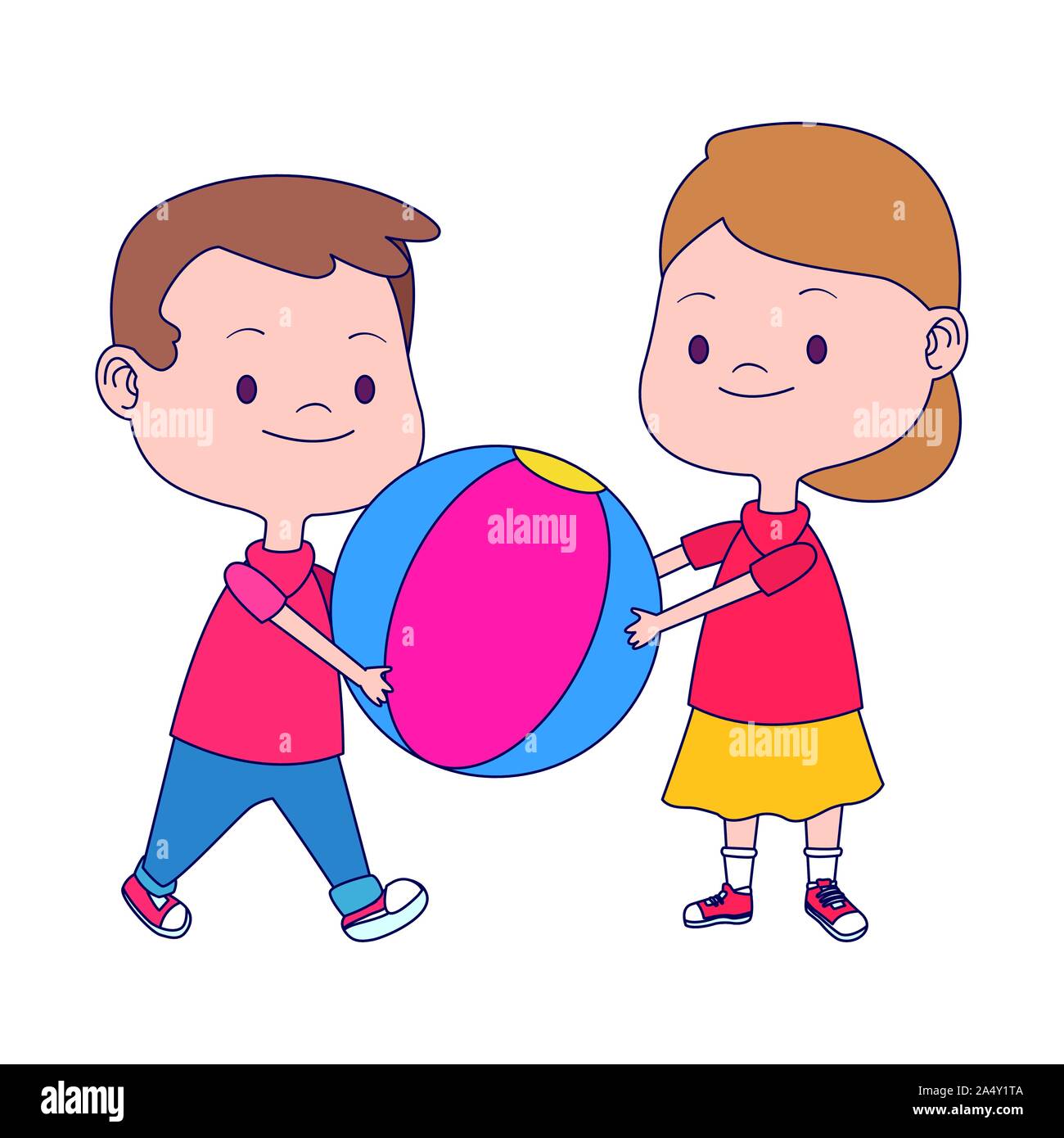 cartoon happy girl and boy playing with a ball Stock Vector Image & Art ...