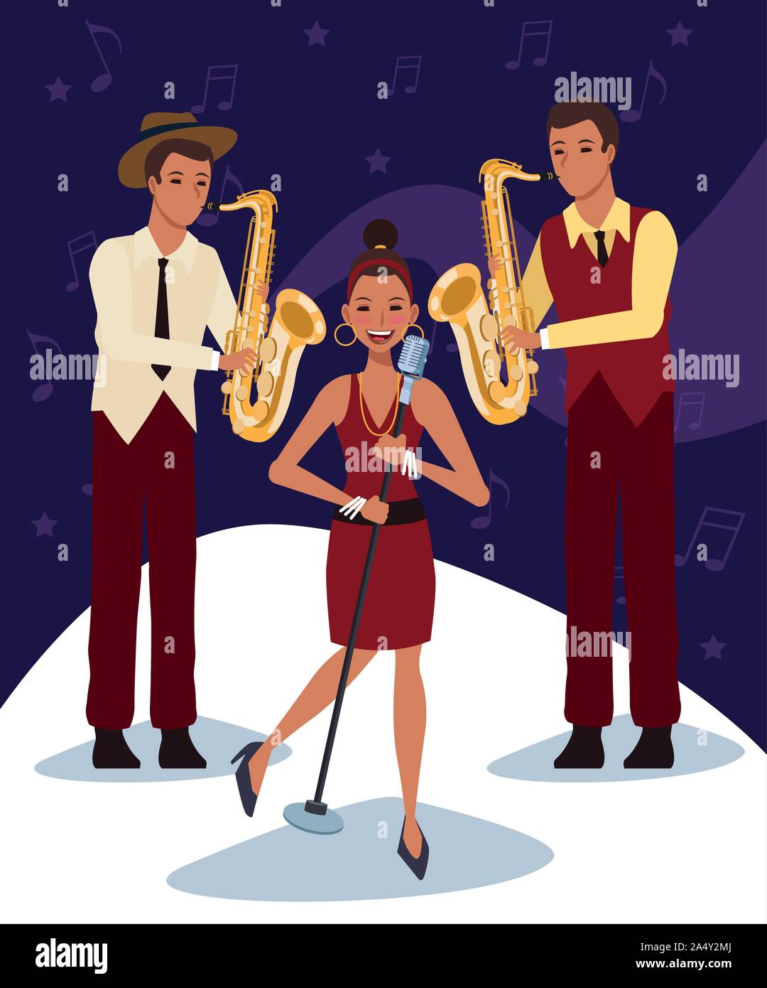 singer and saxophonists, Jazz music band design Stock Vector Image ...