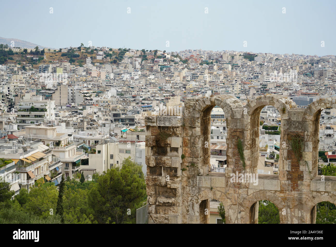 Ancient architectural features in forground of Athens urban landscape ...