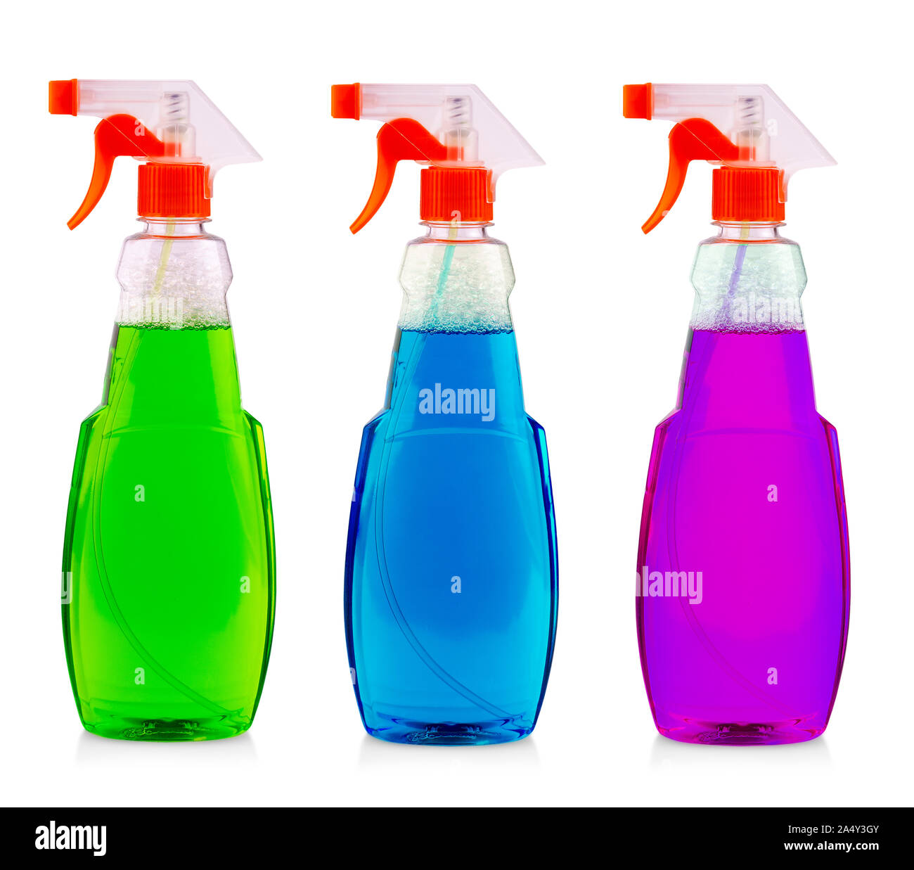 Colored spray bottle with liquid isolated on white background Stock ...