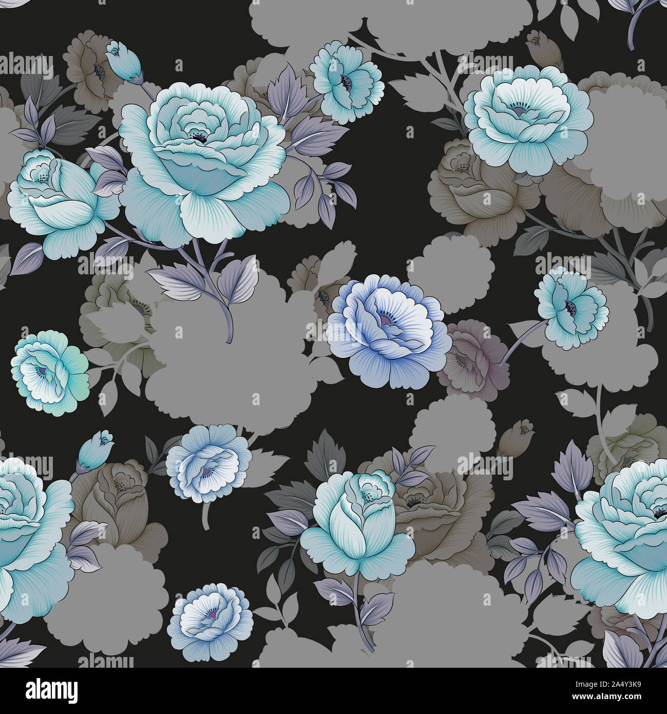 black ground with Rama color flower seamless design Stock Photo - Alamy