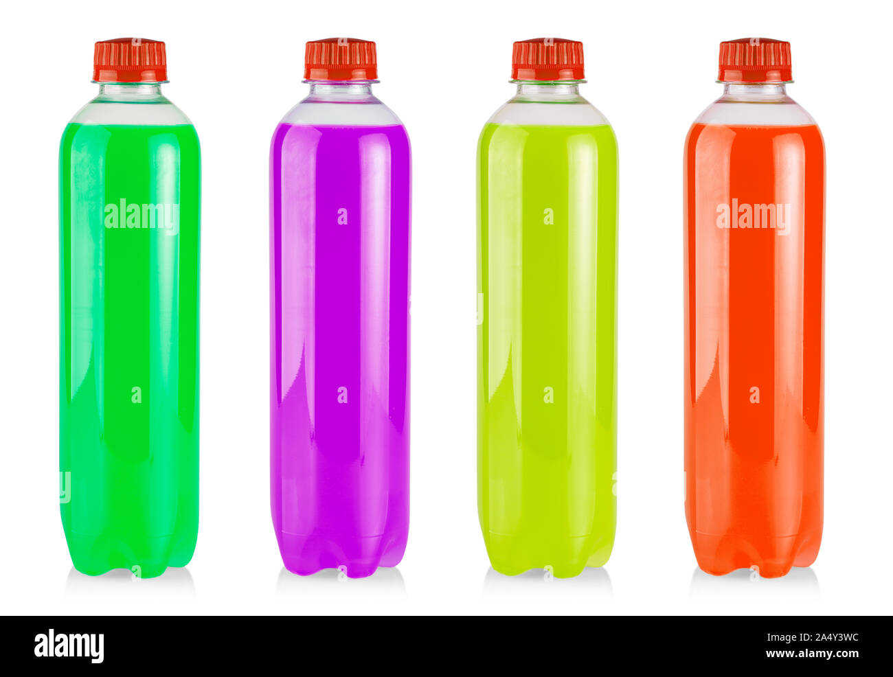 plastic bottles with colored juice on white Stock Photo - Alamy
