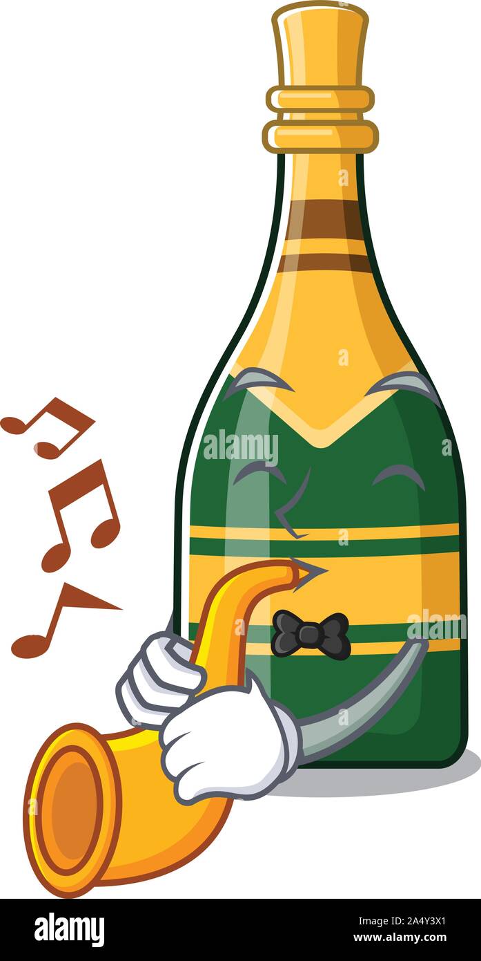 With trumpet champagne bottle in the character fridge Stock Vector ...