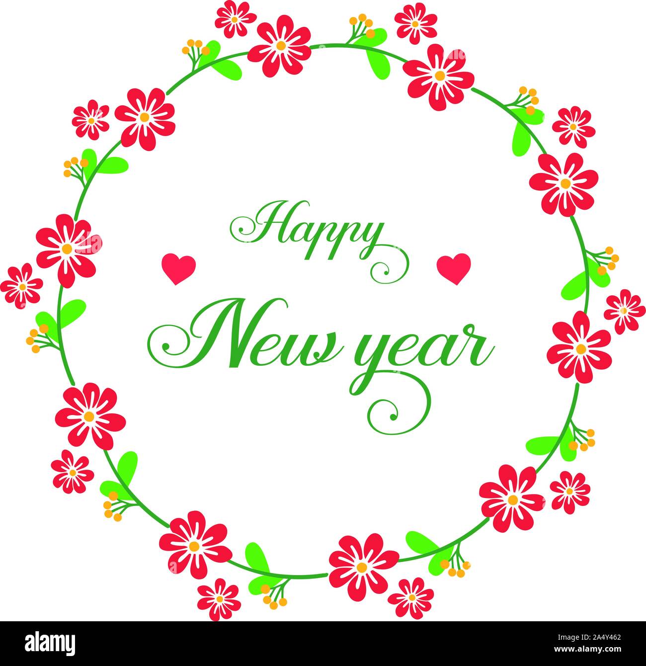 Concept of card happy new year with realistic red flower frame isolated ...