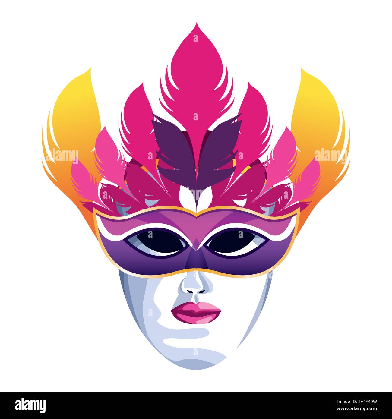 Masquerade mask with colorful feathers, colorful flat design Stock ...