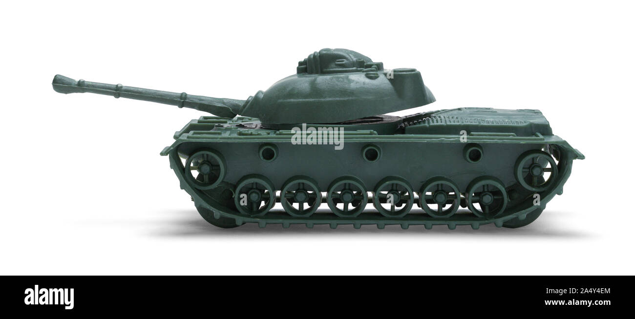 Green Plastic Tank Toy Side View Isolated on White Background Stock ...