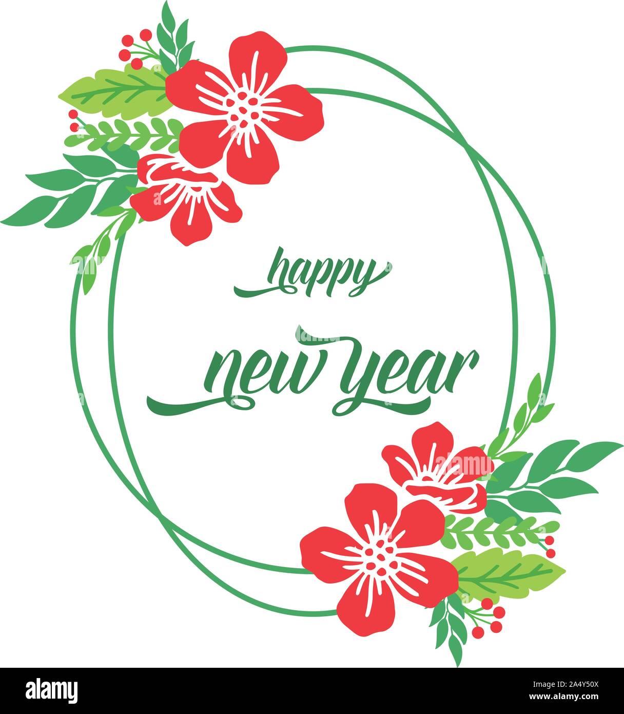 Design for greeting card happy new year, ornate plant of red flower ...