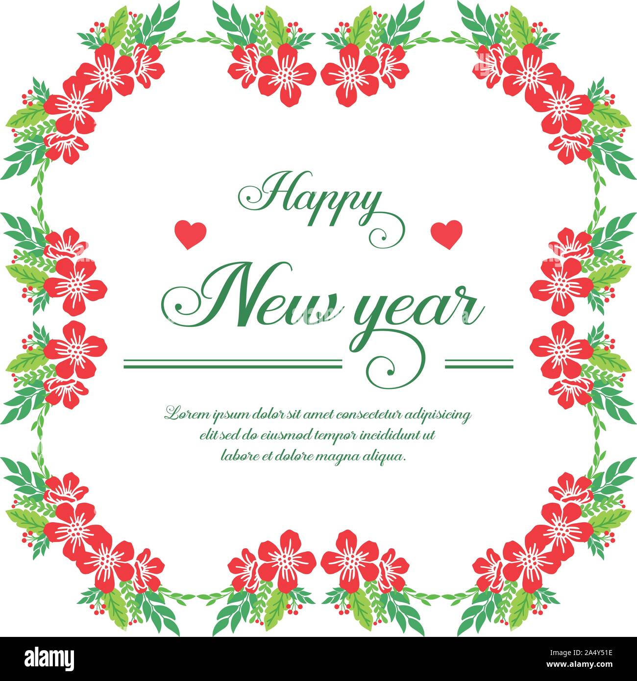 Design for greeting card happy new year, ornate plant of red flower ...