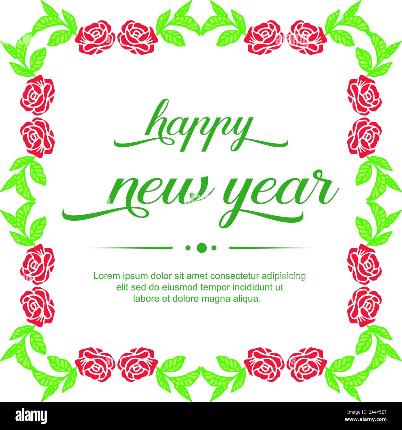Lettering happy new year hand drawn, with design element of red flower ...