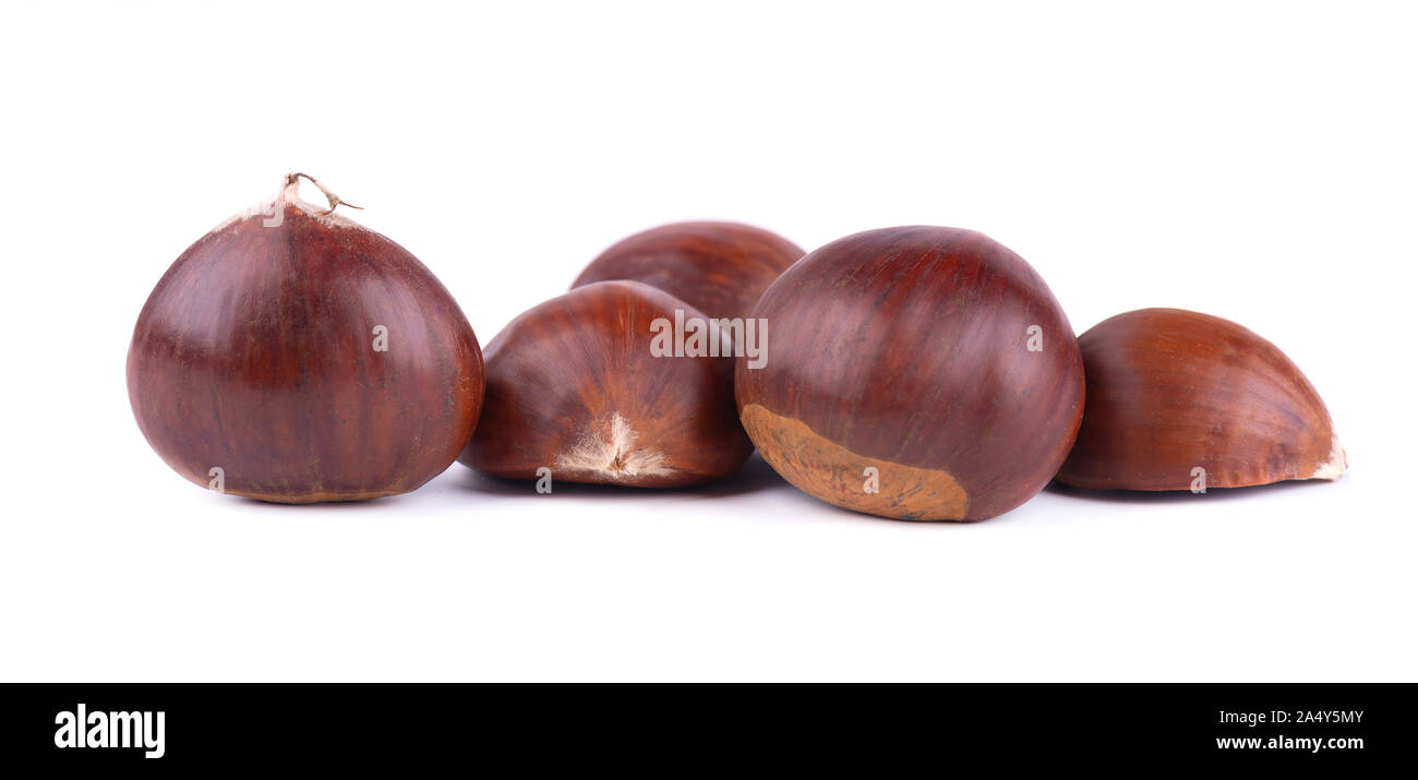 Fresh chestnuts with peeled roasted chestnut isolated on white ...