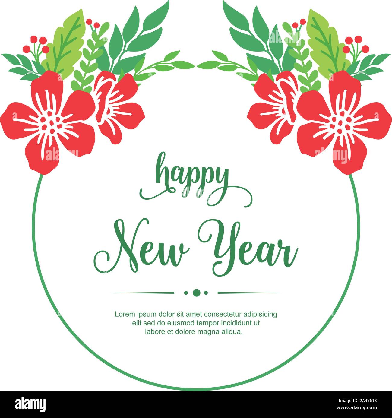 Design for greeting card happy new year, ornate plant of red flower ...