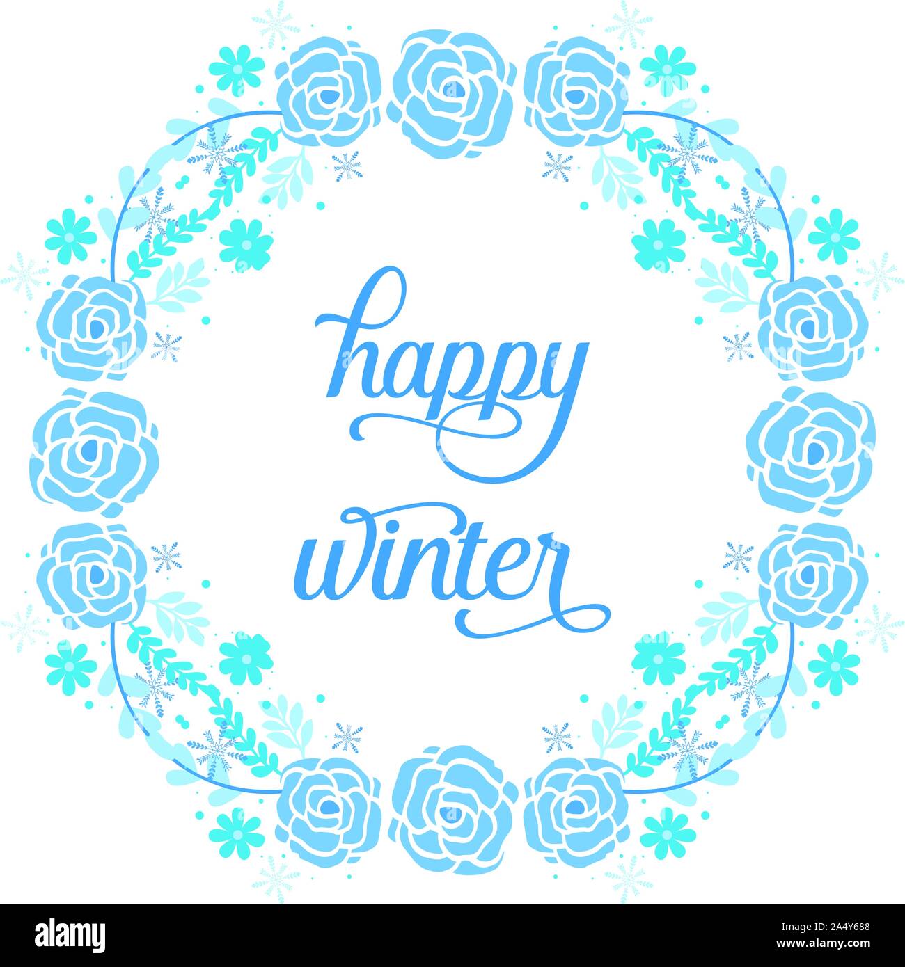 Poster happy winter, with texture of nature blue flower frame. Vector ...