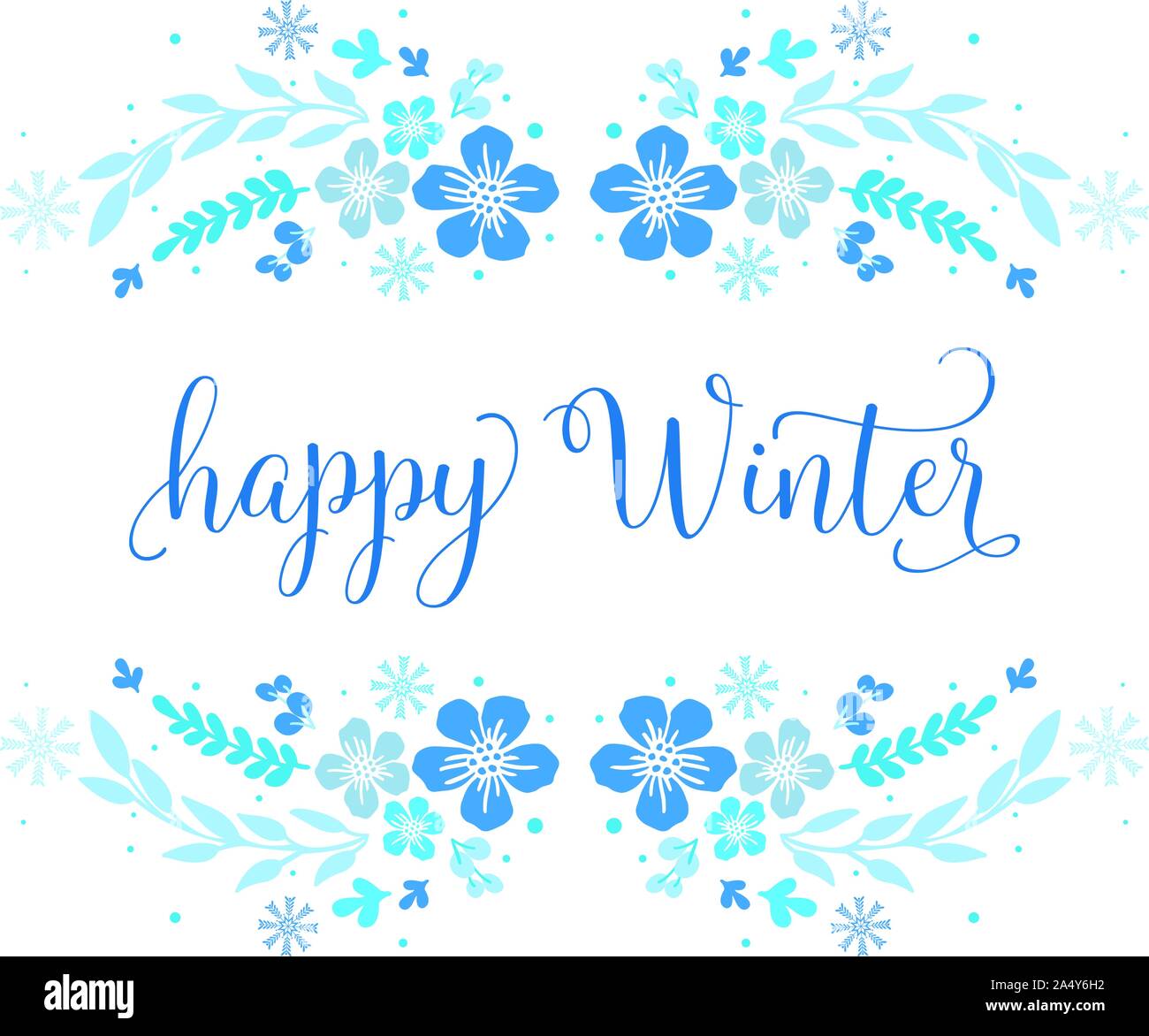 Design for banner or poster happy winter, with blue leaf flower frame ...