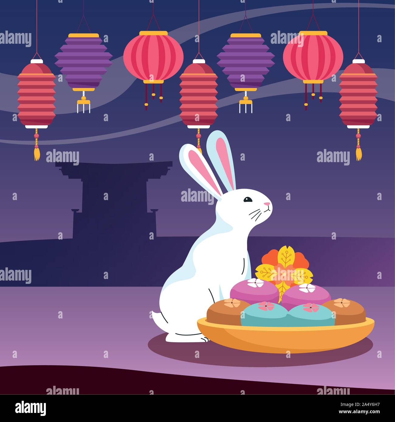 chinese lanterns and rabbit, Happy mid autumn festival design Stock ...
