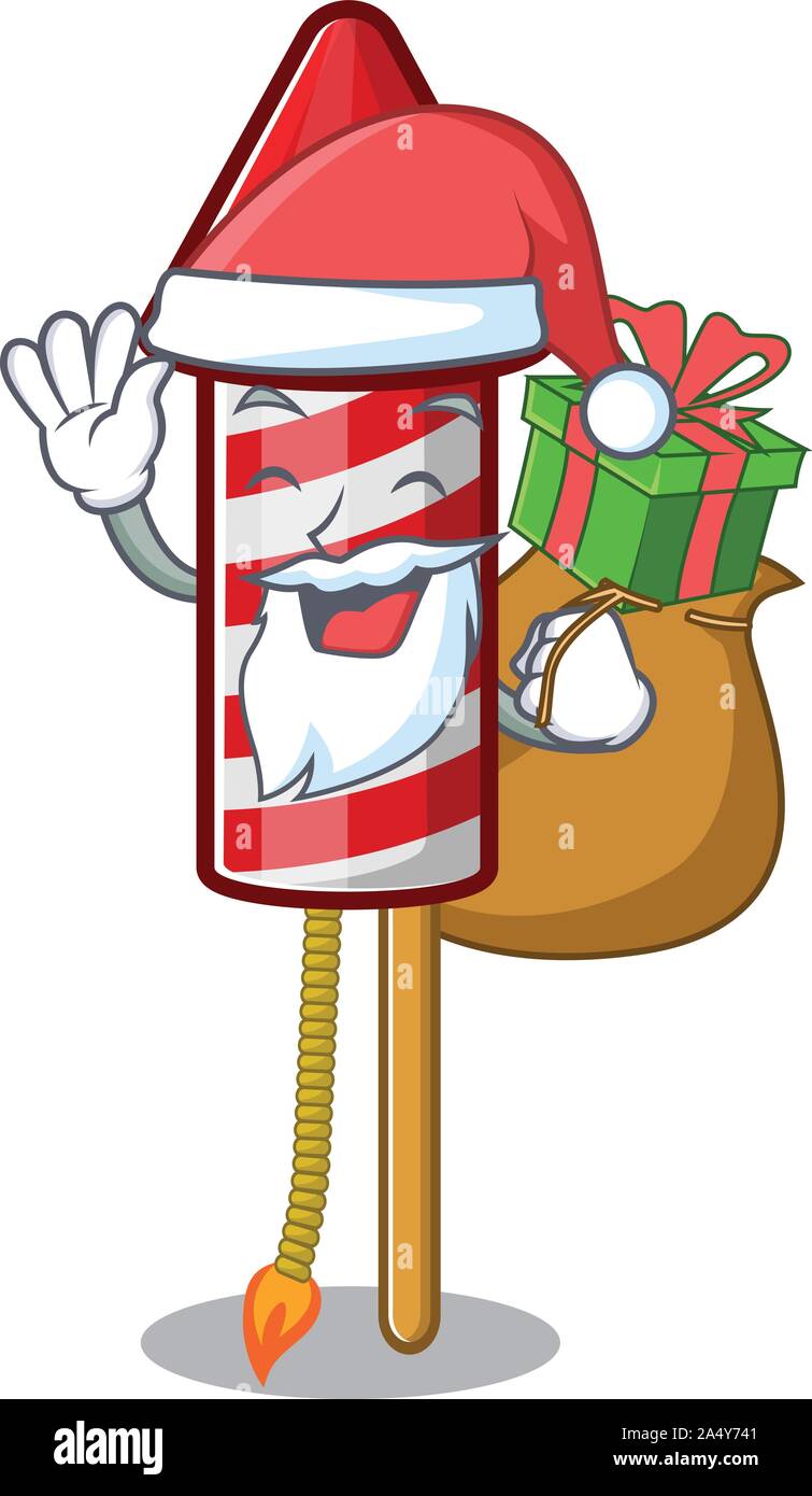 Santa with gift fireworks rocket on in the cartoon Stock Vector Image ...