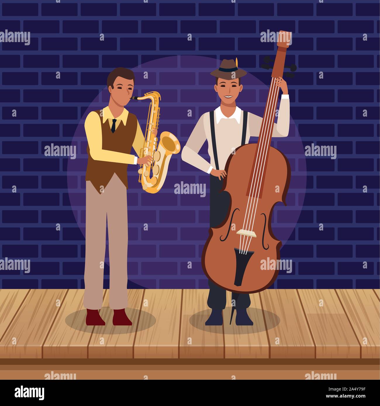 cartoon saxophonist and musician, Jazz music band design Stock Vector ...