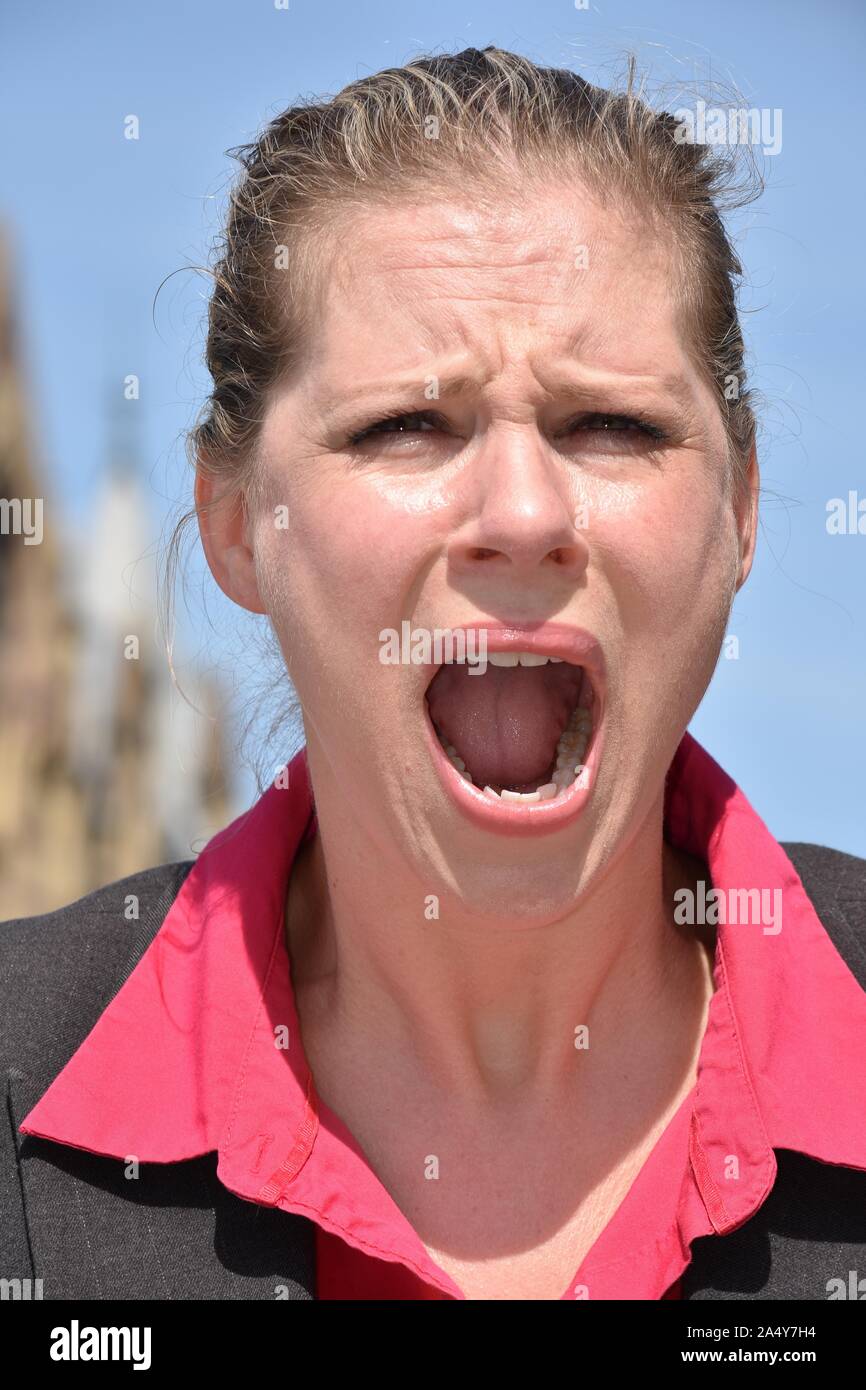 Business Woman Yelling Wearing Suit Stock Photo - Alamy