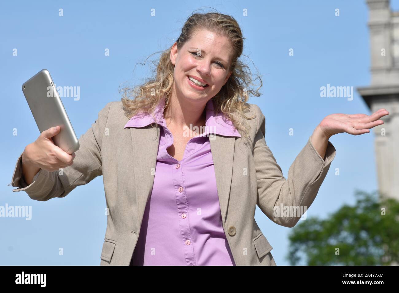 Business Woman And Indecisiveness Wearing Suit Stock Photo - Alamy