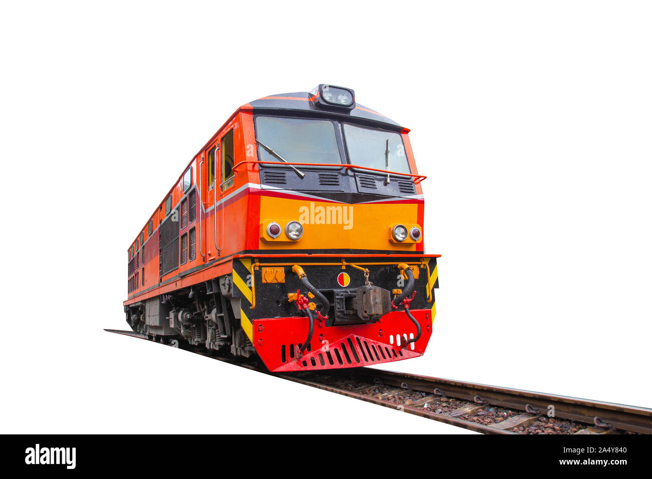 head train hauled diesel electric locomotive with isolated white ...