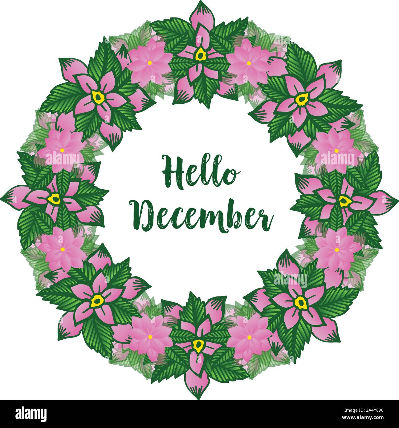 Greeting card or banner for hello december, with beautiful pink wreath ...