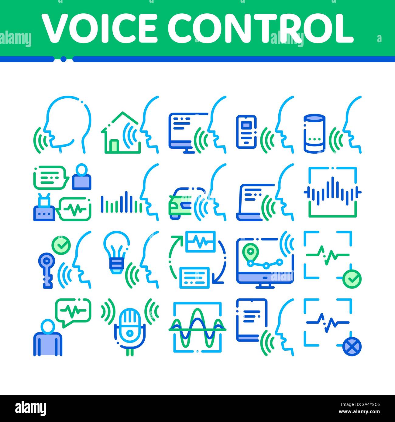 Voice Control Collection Elements Icons Set Vector Stock Vector Image ...