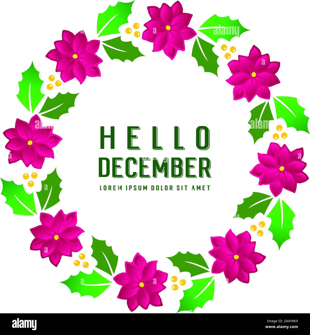 Poster hello december, with wallpaper of green leafy flower frame ...