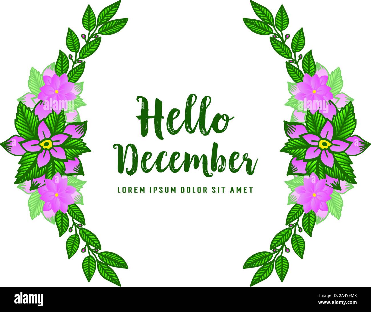 Greeting card or banner for hello december, with beautiful pink wreath ...