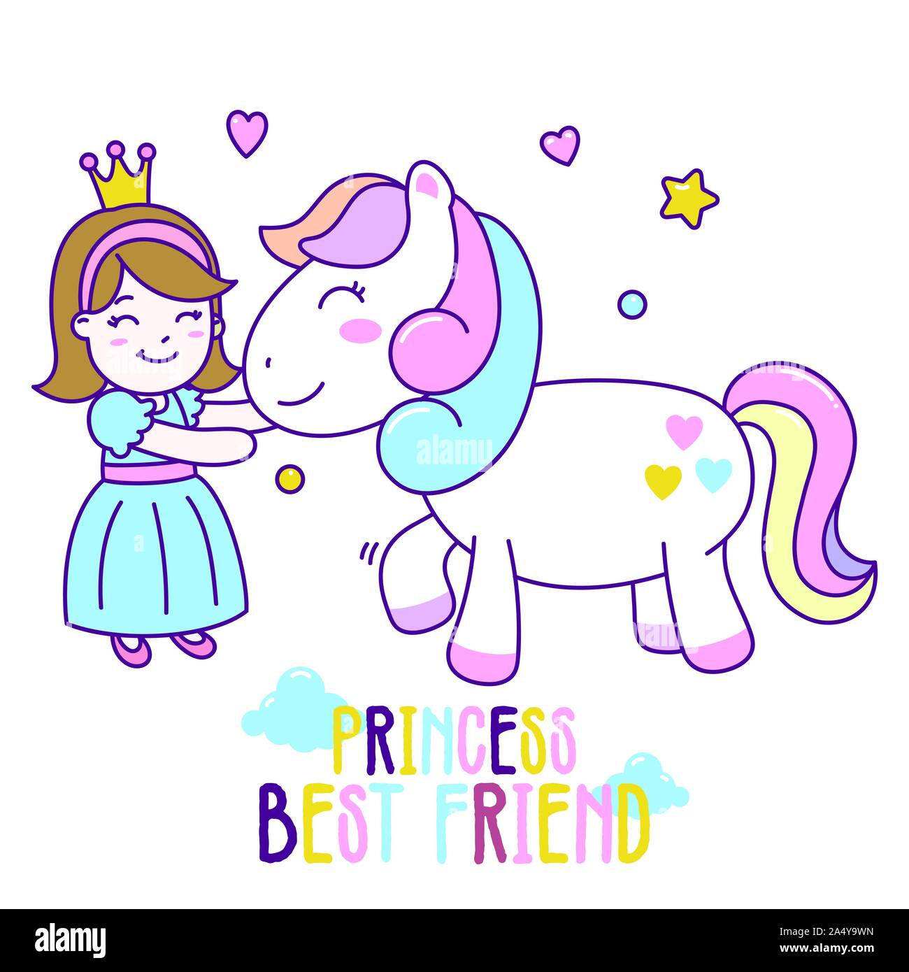 Princess Best friend with Horse. Vector Cute Illustration Stock Vector ...