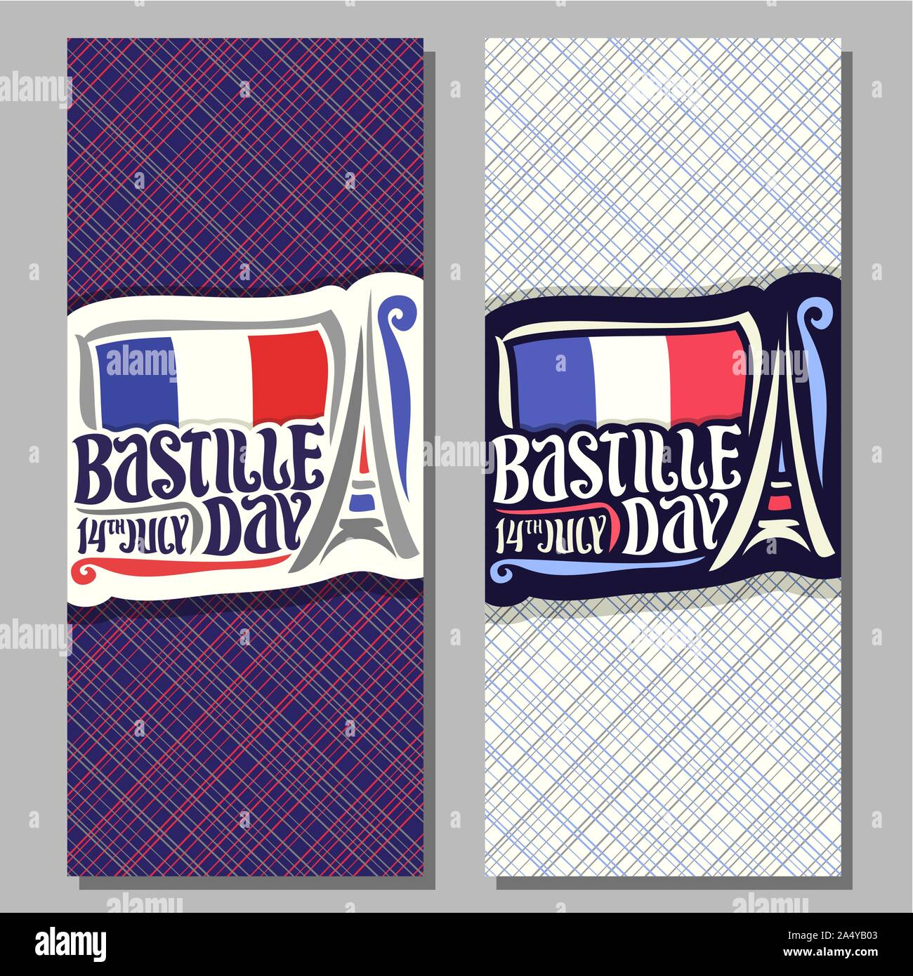 Vector greeting cards for Bastille Day in France, vertical banners for ...
