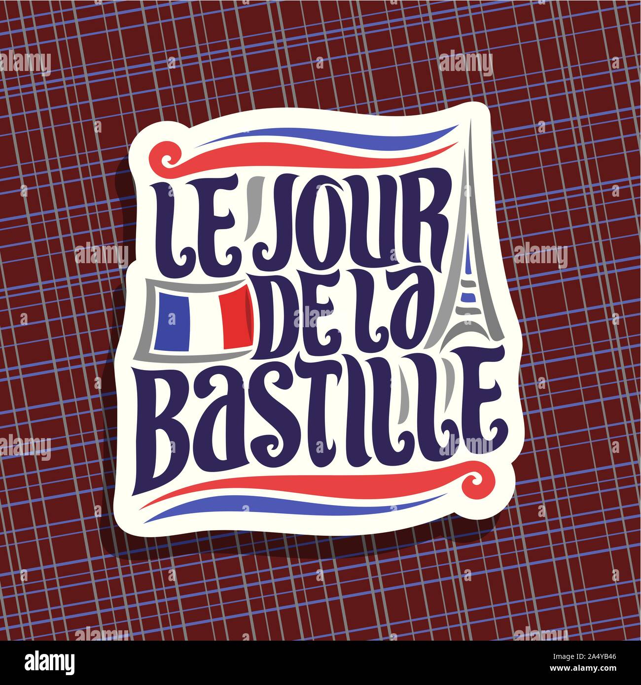 Vector logo for Bastille Day in France, cut paper sign for patriotic ...