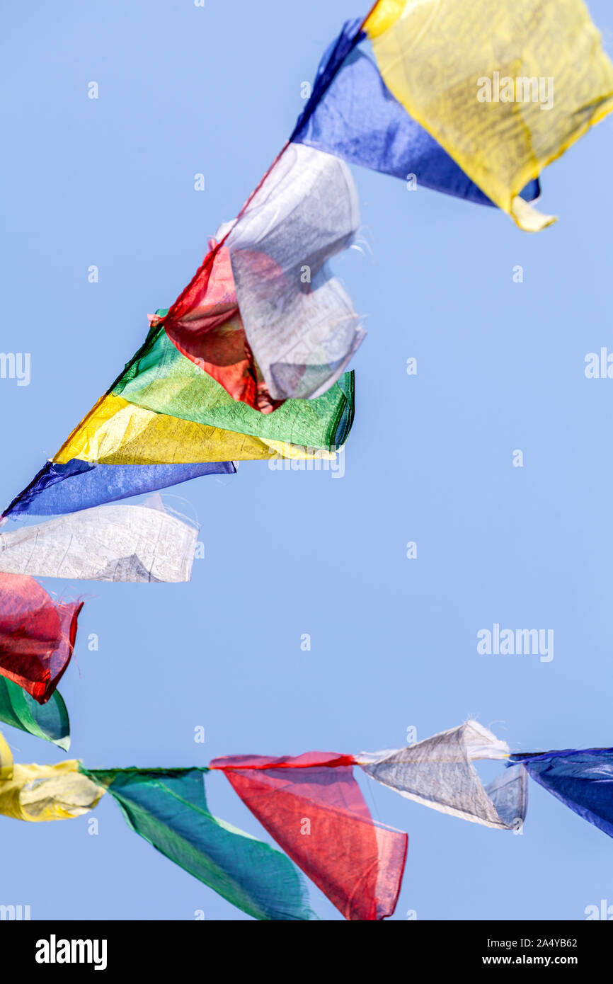 Buddhist prayer flags the holy traditional flag in Bhutan Stock Photo ...