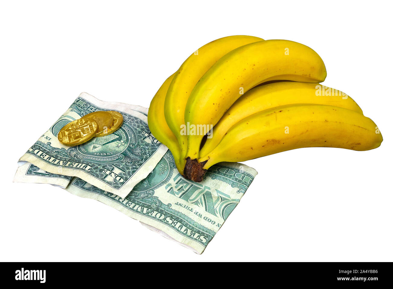 Bananas and money isolated on white background. The concept of a ...