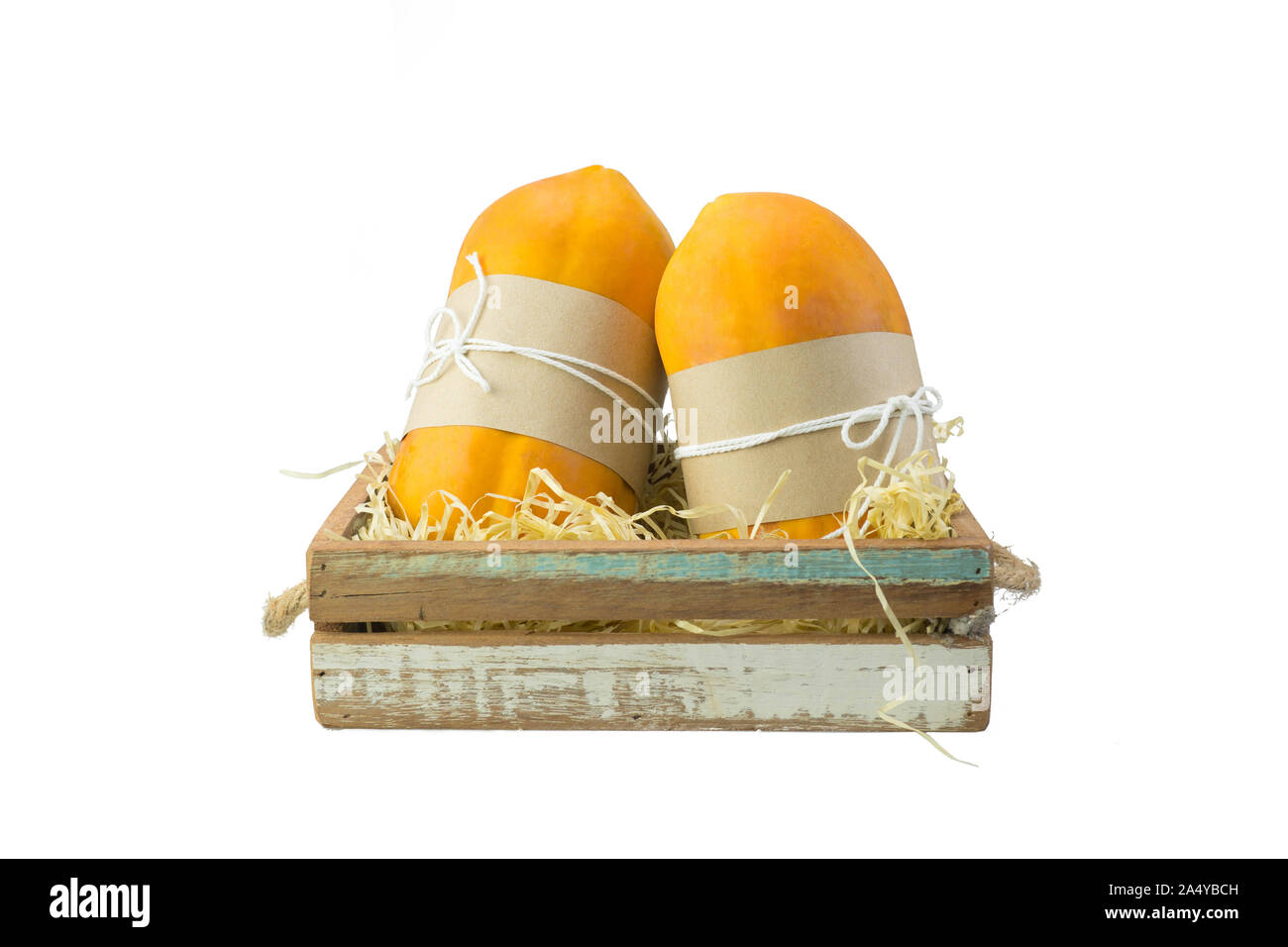 Papaya fruit in wood box isolated on white with clipping path Stock ...
