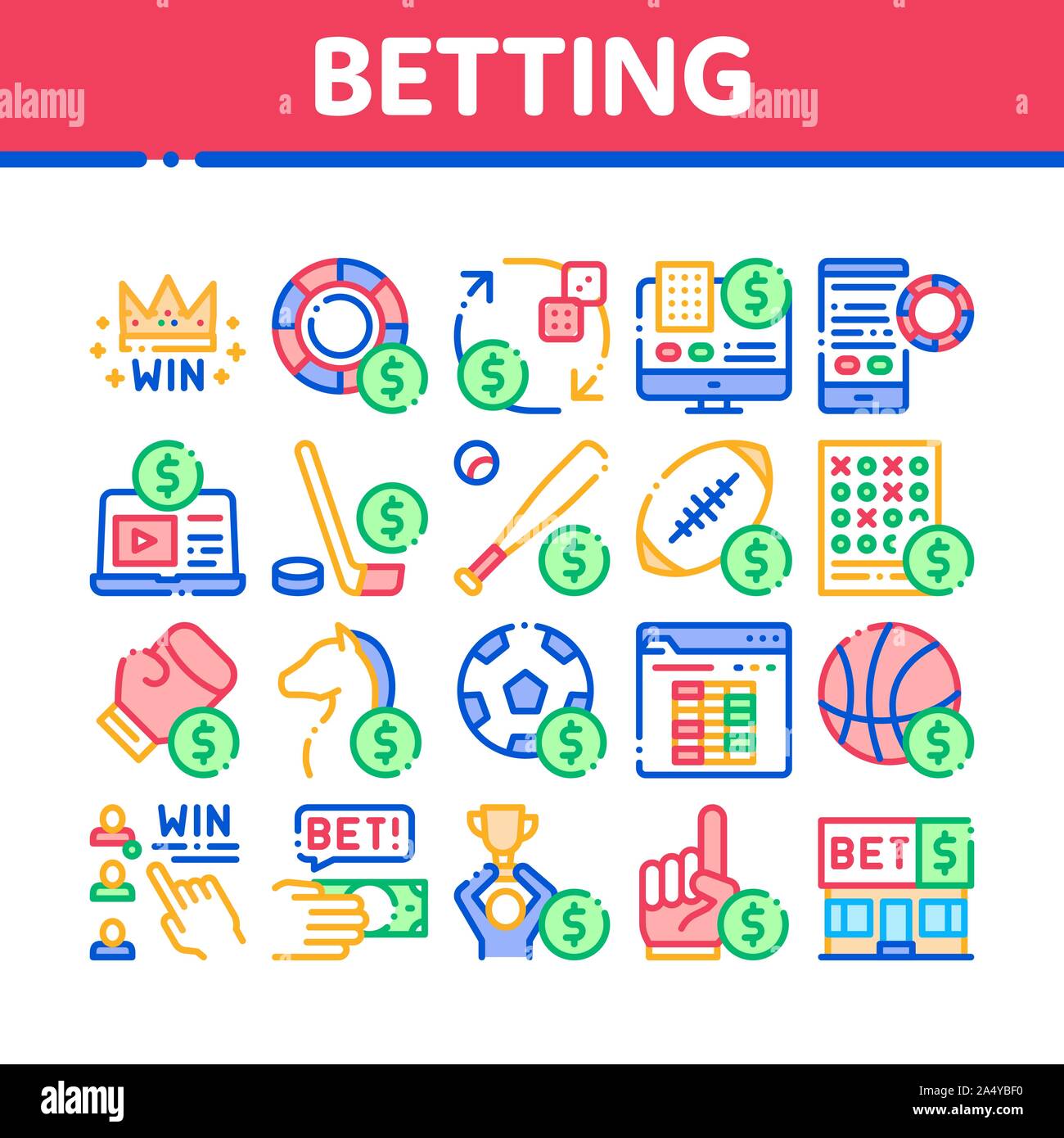 Betting And Gambling Collection Icons Set Vector Stock Vector Image ...