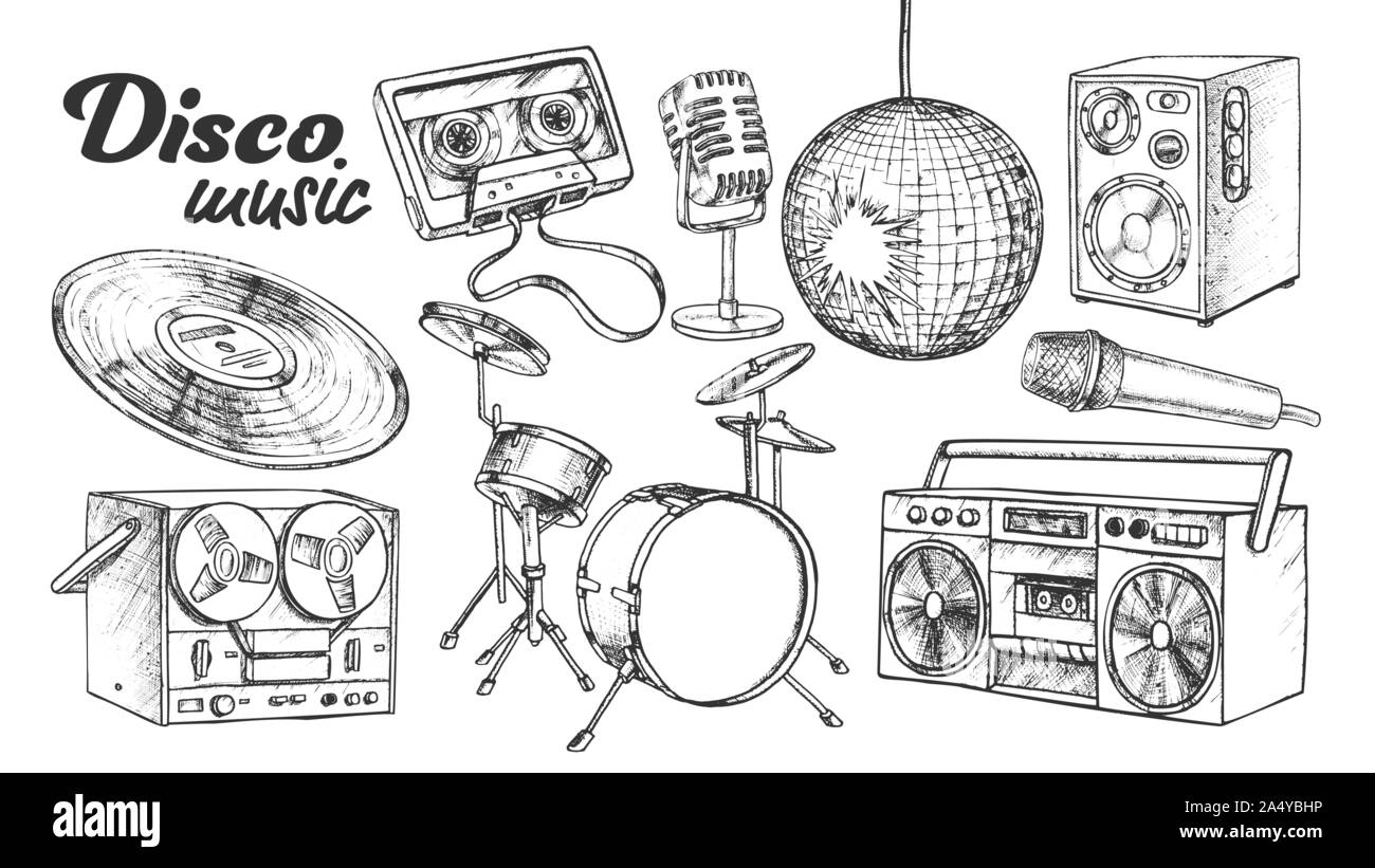 Disco Music Collection Elements Ink Set Vector Stock Vector Image & Art ...
