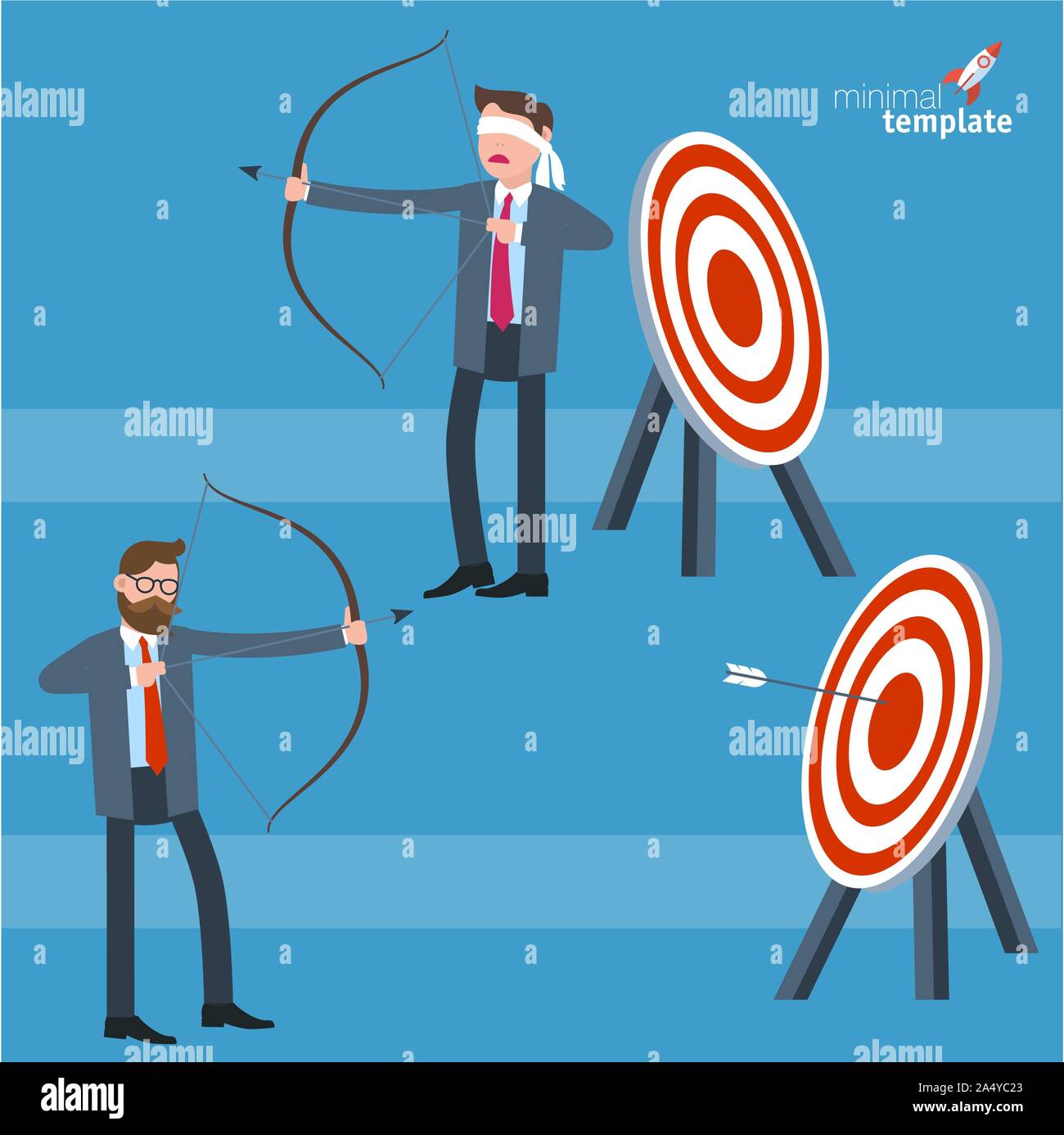 businessman shooting arrow and blindfold businessman looking for target ...