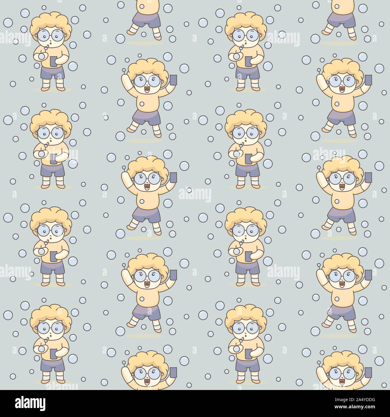 Cute Bubble boy with glasses illustration seamless vector pattern ...