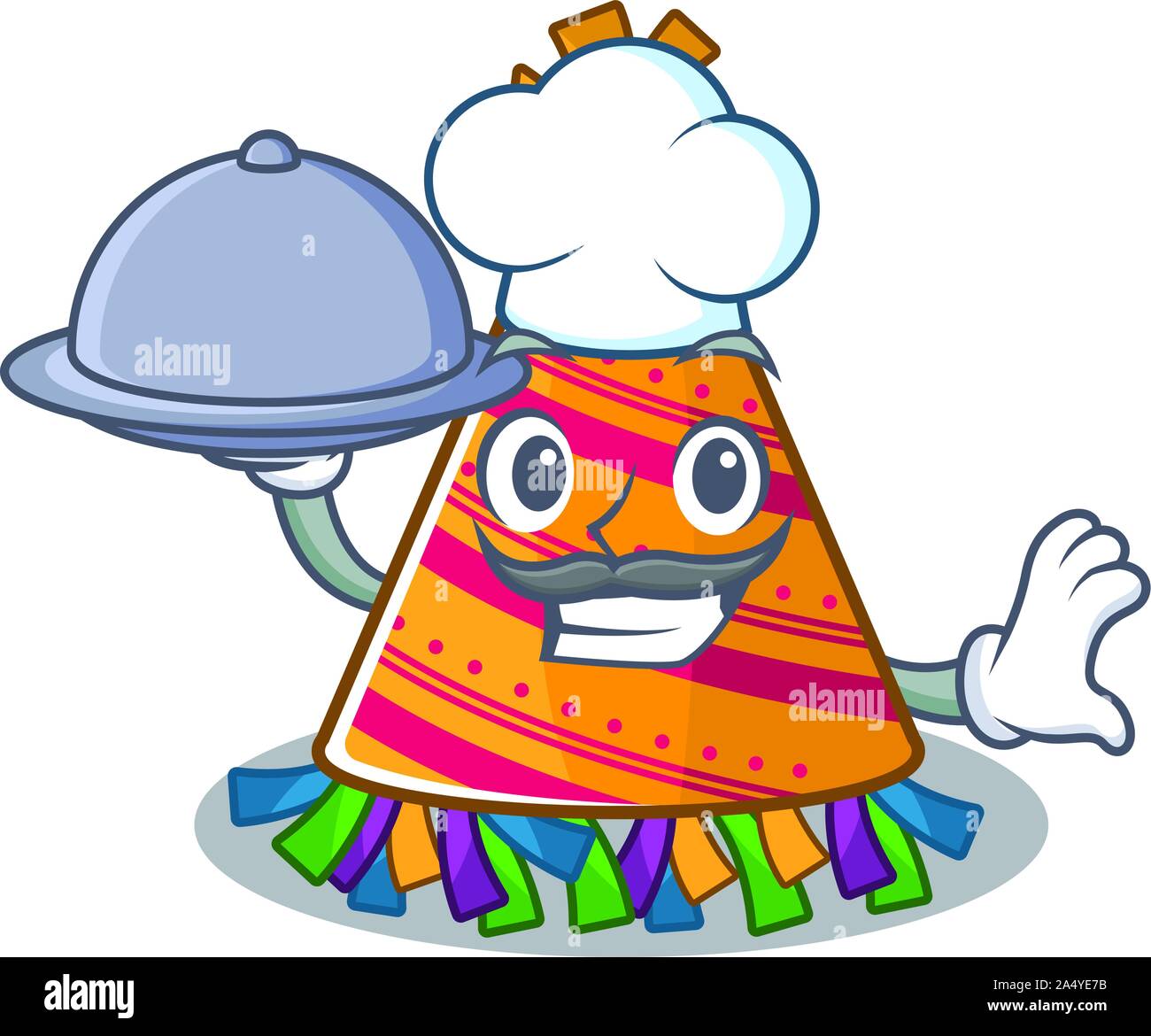 Chef with food party hat cartoon with character shape Stock Vector ...