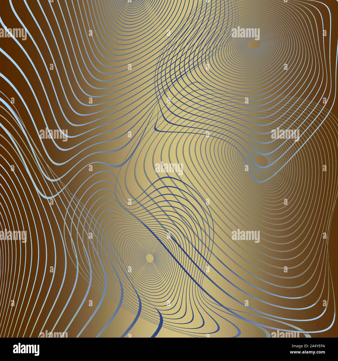 Contour Concentric distorted striped circles from wavy lines on golden ...